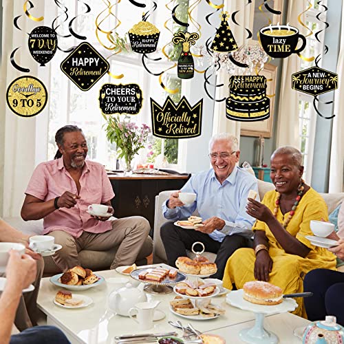 30 Pieces Retirement Party Hanging Swirls Decorations, Happy Retirement Office Retirement Swirls Decorations Foil Ceiling Decorations for Men Women Retirement Party Black Gold