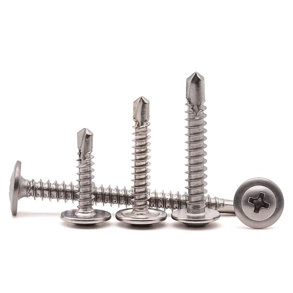 #10 x 2 (50 Pack) Stainless Steel Wafer Head Self Drilling Screws, 410 Stainless Steel Phillips Modified Truss Head Sheet Metal Screws, No Pre-drilled Needs, Quick Metal Self Tapping Screws