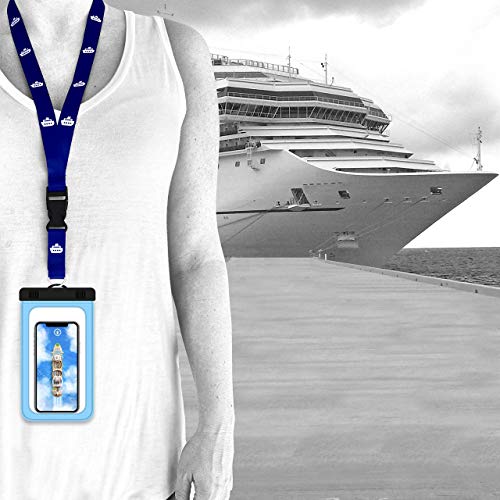 Cruise Lanyards Waterproof Cell Phone Pouch Dry Case with Touch Screen [2 Pack] Blue