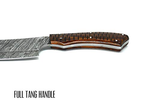 CK-12 Handmade Damascus Steel 12.00 Inches Cleaver Style Knife β Solid Rose Wood Handle. Full Tang Comes with Leather Sheath