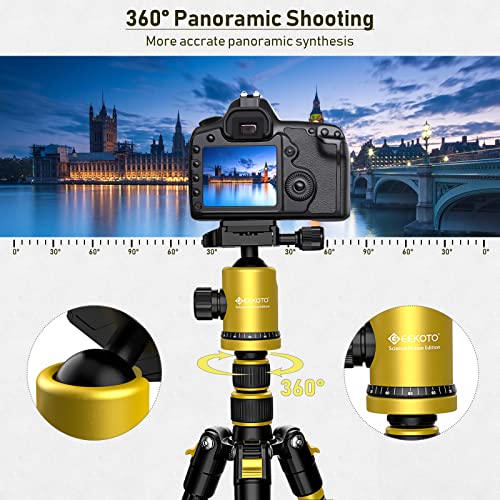 [Limited Edition] GEEKOTO 77'' Tripod-Camera Tripod for DSLR-Compact Aluminum Tripod with 360 Degree Ball Head Loads up to 17.6LBS for Travel and Work(Yellow)