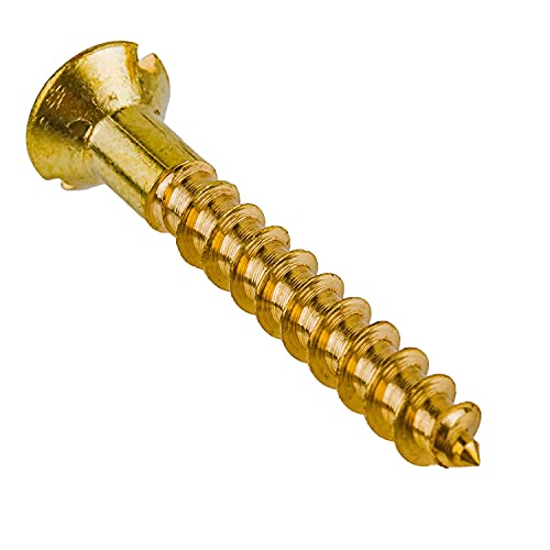 #6 x 5/8" Solid Brass Oval Countersunk Head Slot Drive Wood Screws | Pack of 25 | Self Tapping Screws for Wood Antique or Modern Furniture | SC-B658O (25)