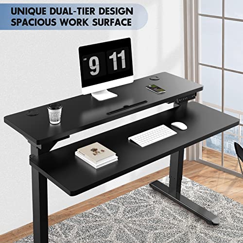 AIMEZO Dual Motor Split Top Desk Height Adjustable Standing Desk Electric Stand Up Desk with Table Top (Black Top+Black Frame)