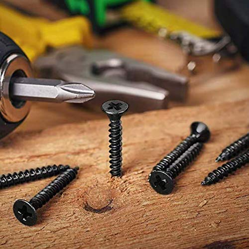 #8 Drywall Screws 250PCS Black Carbon Steel Flat Head Fast Self Tapping Drywall Screws,Wood Screws,Wood Screws Assortment Set by SG TZH