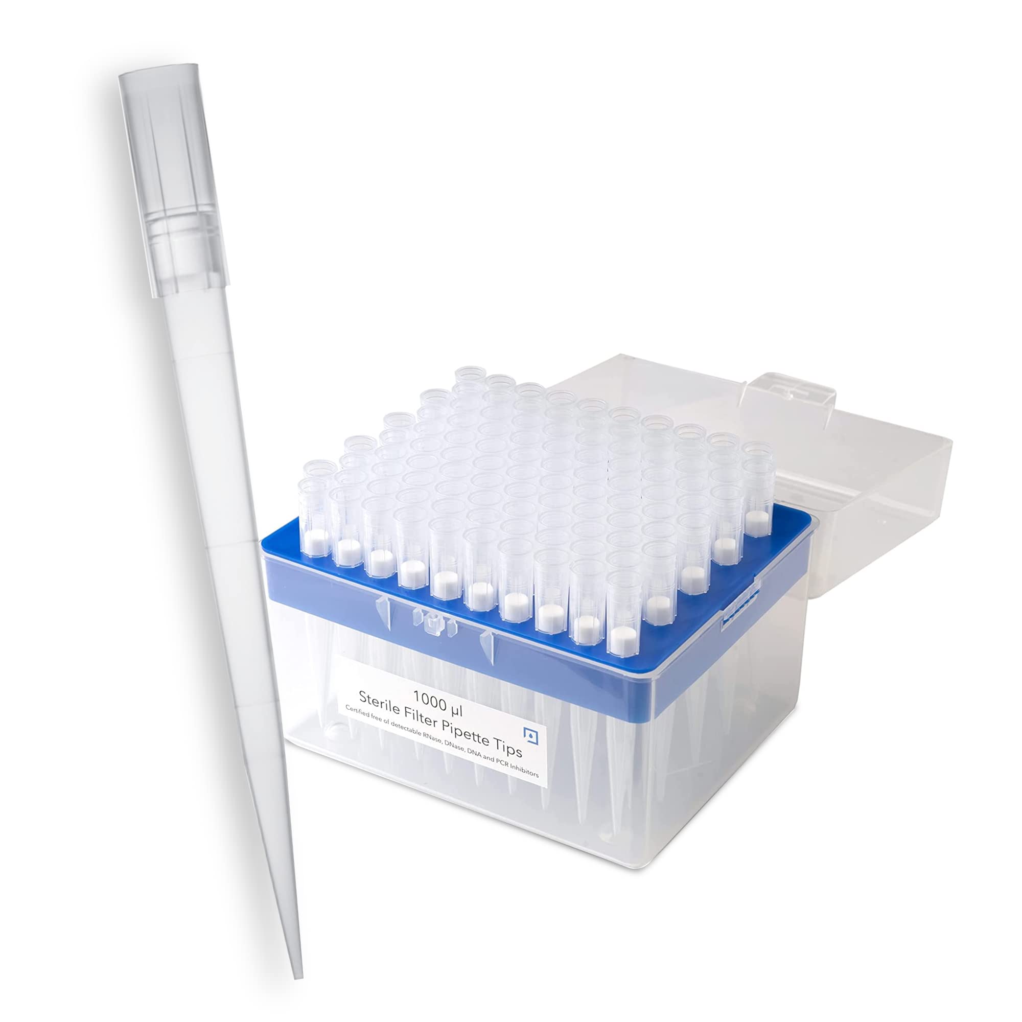 MICROLIT - Filtered Micropipette Pipette Tips, Low-Retention and Clean-Release Hydrophobic Transfer Pipette Tips, Universal Fit 1000 ul Pipette Tips, 480-Count Plastic Pipette Tips, 1 Pack of 5 Racks