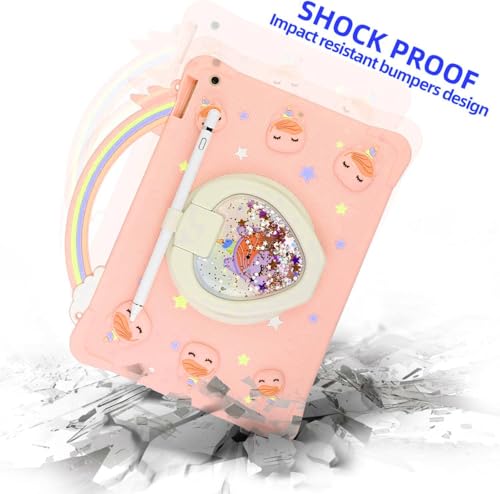 [Super Cute Rainbow Handle Unicorn Case] Compatible with iPad 10.2 Inch 2021/2020 iPad 9th/8th (Orange)