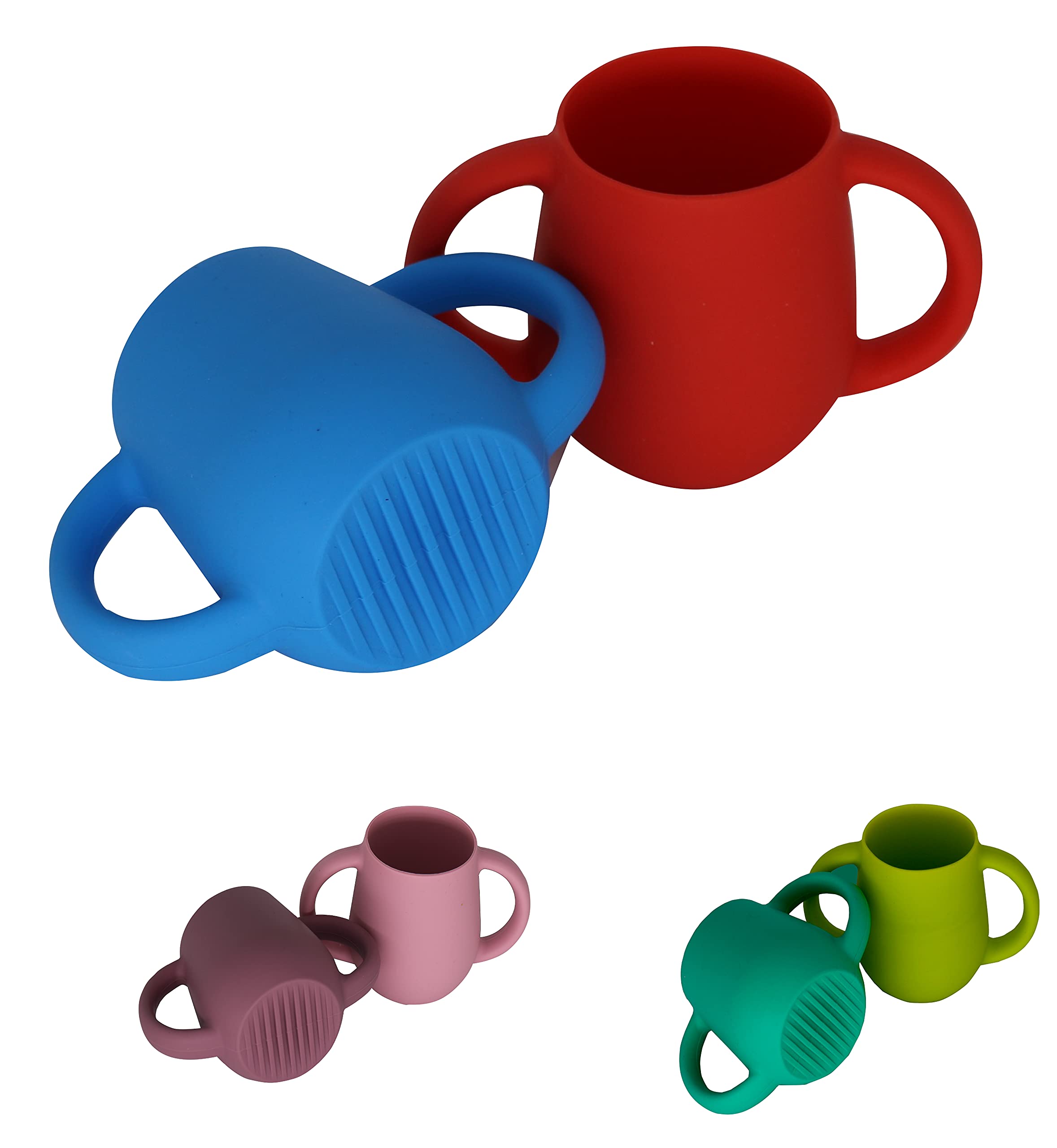 SiliLife Silicone Baby Cups for Baby or Toddler 2 Pack Flexible Food-Grade Safe BPA Free with Easy-Grip Handles for Self-Feeding Training