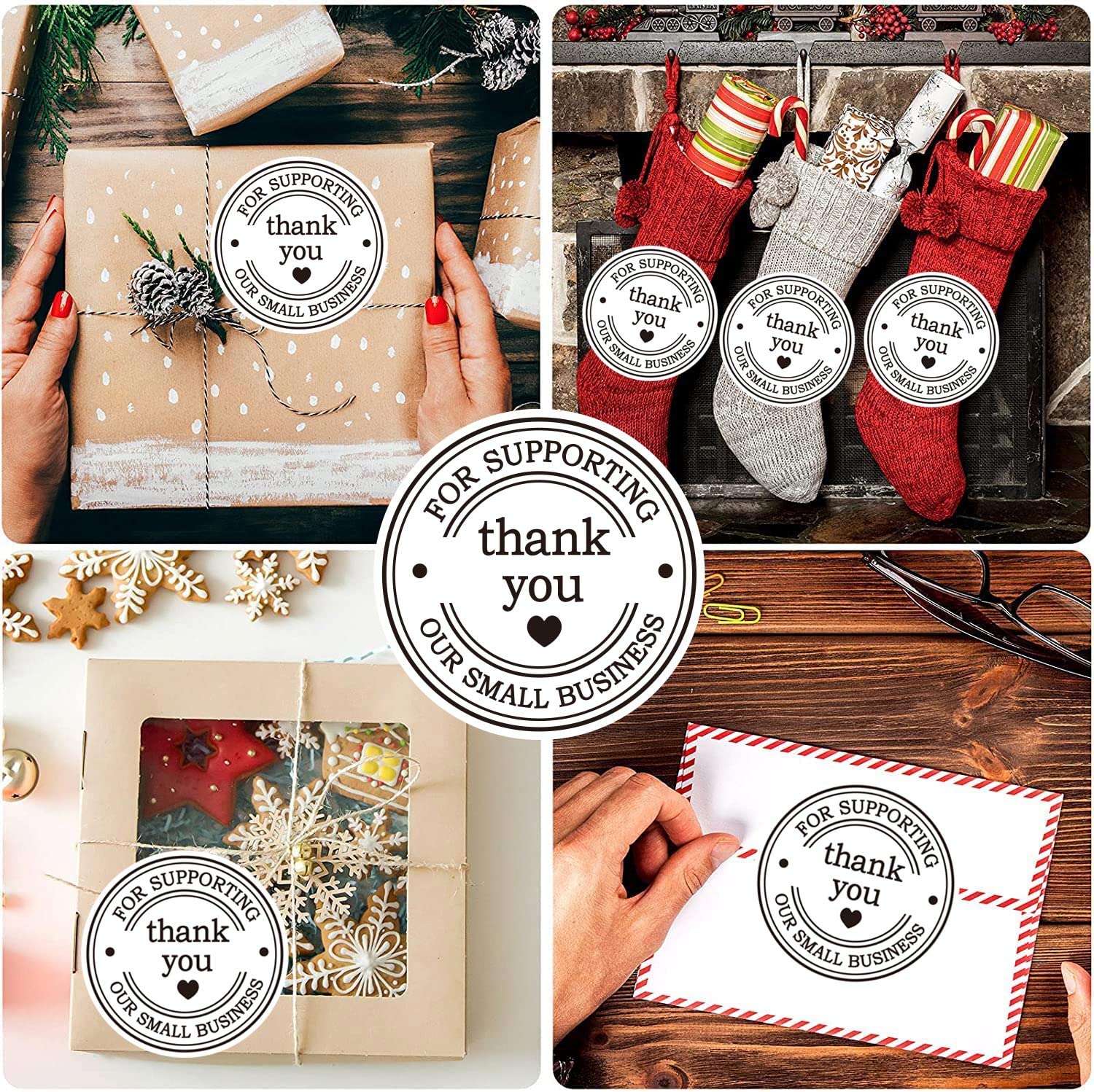 1.5" Round Thank You Stickers - Printed Thank You for Supporting Our Small Business Stickers with Hearts - 500 Thank You Labels Per Roll