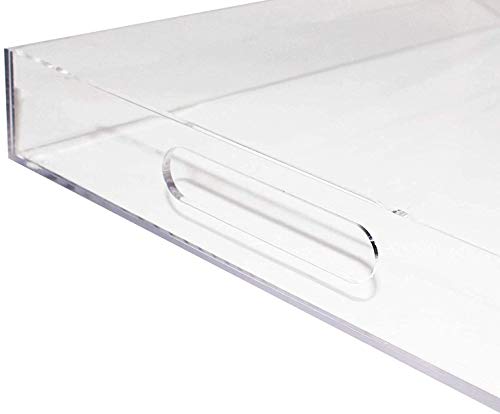 Durable Acrylic Tray Breakfast Serving Tray - 5MM Thick Big Rectangular Waterproof Acrylic Serving Platter with Handles for Coffee, Tea, Food -Elegant Acrylic Decorative Tray (Clear Tray-16''x12'')