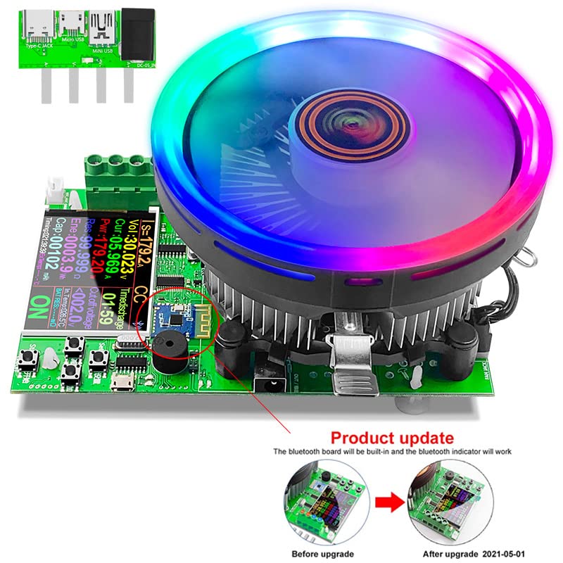 180W Electronic Load Tester 2.4 inch DC Tester APP Electronic Adjustment Constant Load Lithium 4-Wire Battery Capacity Monitor Discharge Charge Power Meter Supply Checker