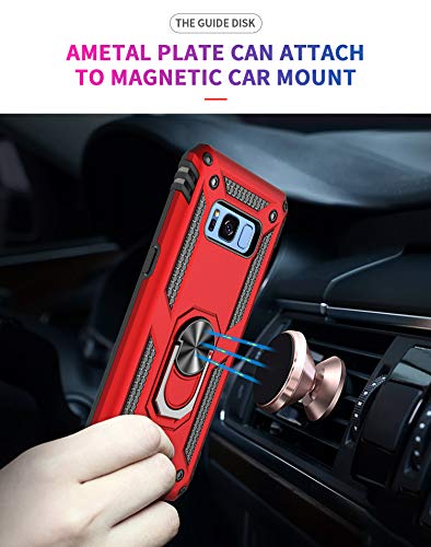 Androgate Samsung Galaxy S8 Case with HD Screen Protectors (NOT fit S8 Plus), Military-Grade Metal Ring Holder Kickstand 15ft Drop Tested Shockproof Cover Case for Samsung Galaxy S8 (2017) Red