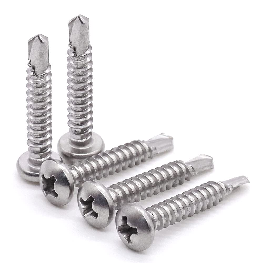 100pcs #6 x 1 Phillips Pan Head Self Drilling Screw, 410 Stainless Steel, Pan Head Quick Self Tapping Screws for Sheet Metal, Wood, Plastic, Without Pre-drilled Holes