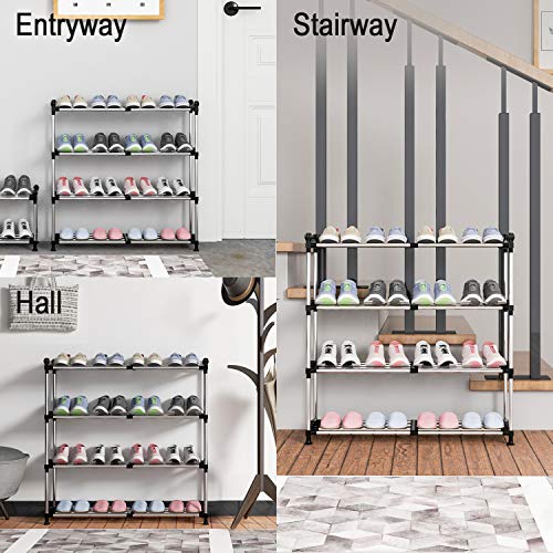 DUSASA Shoe Rack Organizer for Closet Entryway, 4-Tier Expandable Free Standing Shoe Rack Metal Iron of Adjustable Shoes Organizer, Stackable Shoe Shelf for Entryway Doorway