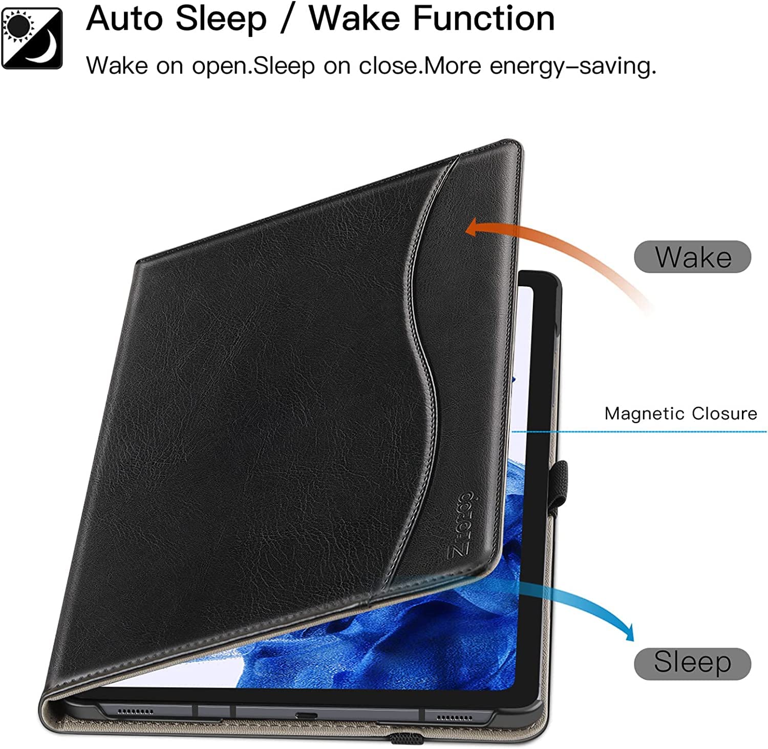 ZtotopCases for Galaxy Tab S7 FE 5G/S8 Plus/S7 Plus 12.4" Tablet Case, Premium PU Leather Folding Stand Cover with Pen Holder & Multi-Viewing Angles for Samsung Tab S7 FE 2021/S8+ 2022/S7+ 2020, Black