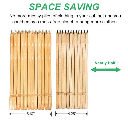 Amber Home Natural Stylish Thin Solid Wooden Suit Hangers 24 Pack, Non-Lacquer Slim Wood Coat Jacket Hanger with Pants Bar, Extra Space Saving Clothes Hanger for Dress, Pant, Shirt (Natural, 24)