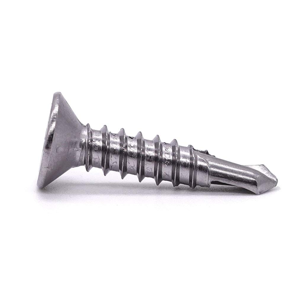 #6 x 1/2" Flat Phillips Drive Head Self Drilling Screws for Metal, 410 Stainless Steel Sheet Metal Tek Screws, Countersunk Head, Quick Self Tappers for Indoor Outdoor, 100 pcs