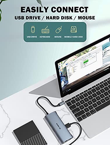 USB C Hub, HANRICO USB-C Laptop Docking Station 11 in 1 Compatible for MacBook Pro/Air, Ipad, MateBook, PC, Flash Drive, Mobile HDD, Phone and More TypeC Devices(USB,PD,HDMI,RJ45,SD,TF,VGA,3.5mm)