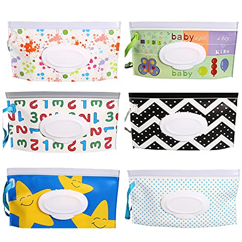 6 Pack Baby Wet Wipe Dispenser, Portable Refillable Wet Pouch Bags Baby Wipe Container, Baby Travel Wipes Holder Carrying Case (Color2)