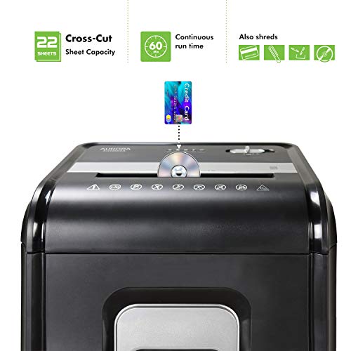 Aurora AU2260XA Heavy Duty Anti-Jam 22-Sheet Crosscut Shredder/60 Min Run Time/ 7-Gallon Pullout Basket and Casters