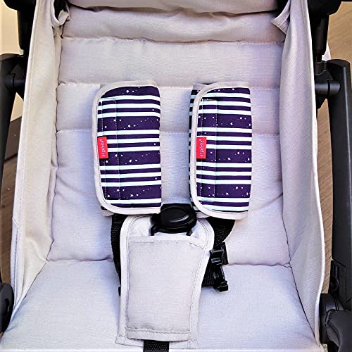 【angelette】Baby Carrier Reversible Sucking Pads/Car Seat Strap Covers/Stroller Belt Covers/Drool Pads/Teething Pads (Navy Stripe)