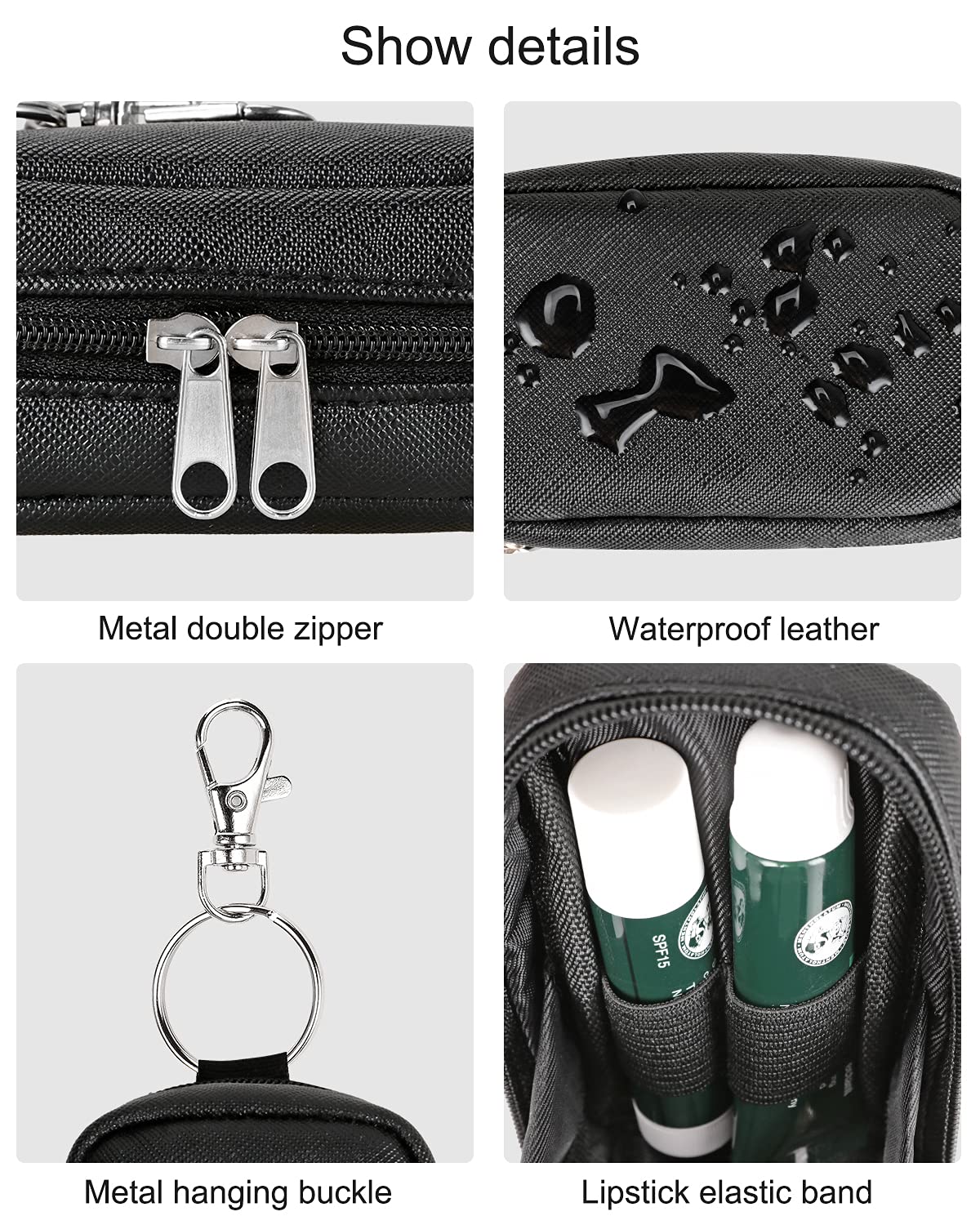 Meiiy Chapstick Holder Bag Small Lip Balm Sleeve Pouch Lipstick Portable Storage Bag Lip Gloss Case With Hook Accessories Gift for Women (balck)