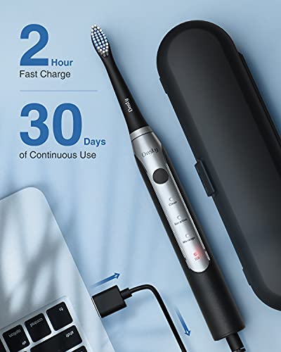 Dnsly Ultrasonic Toothbrush Electric Sonic Toothbrush for Adults and Kids, 3 Modes Rechargeable Whitening Electric Toothbrush, 2 Minutes Smart Timer, 2 Hour Charge for 30 Days Use, Black 710