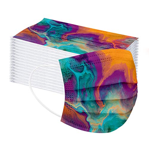 20/50/100 Pack Tie-Dye Disposable Face Protection, 3 Ply Protection Dust Women Men Breathable for Working Mowing Running Cycling Outdoor School (50 PC, Multicolor #1)