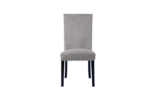 Cui Liu Owen Upholstered Dining Chair β Armless Dining Chair in Grey Linen with Black Wooden Leg and Shiny Silver Nailhead (Set of 2)