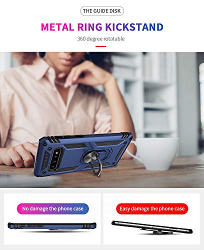Androgate for Samsung Galaxy S10 Case with HD Screen Protectors, Military-Grade Metal Ring Holder Kickstand 15ft Drop Tested Shockproof Cover Case for Samsung Galaxy S10 (2019) Blue