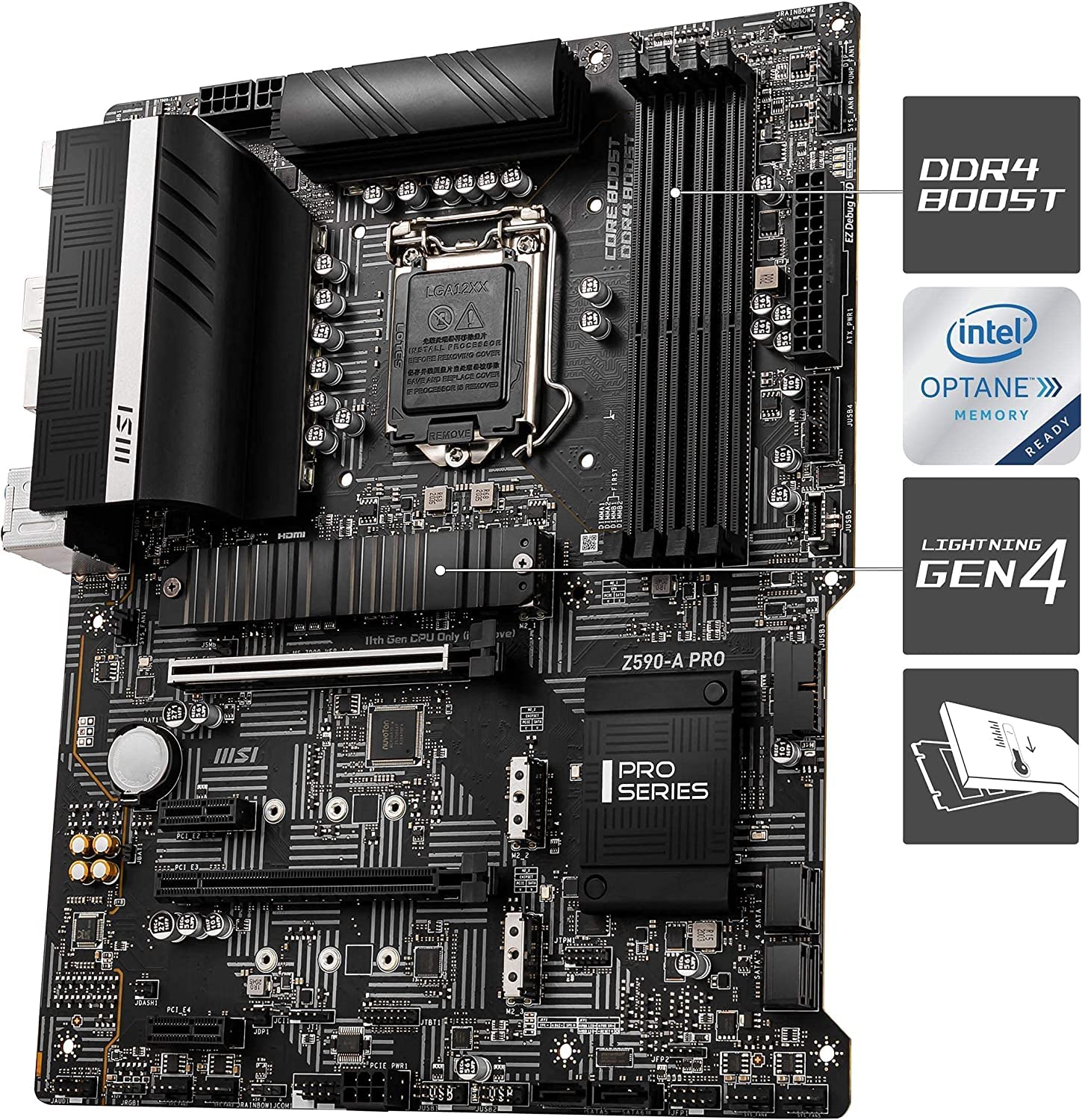 MSI Z590-A PRO ProSeries Computer Gaming Motherboard (ATX, 11th/10th Gen Intel Core, LGA 1200 Socket, DDR4, PCIe 4, M.2 Slots, USB 3.2 Gen 2, 2.5G LAN, DP/HDMI) Intel PC Motherboards (Renewed)