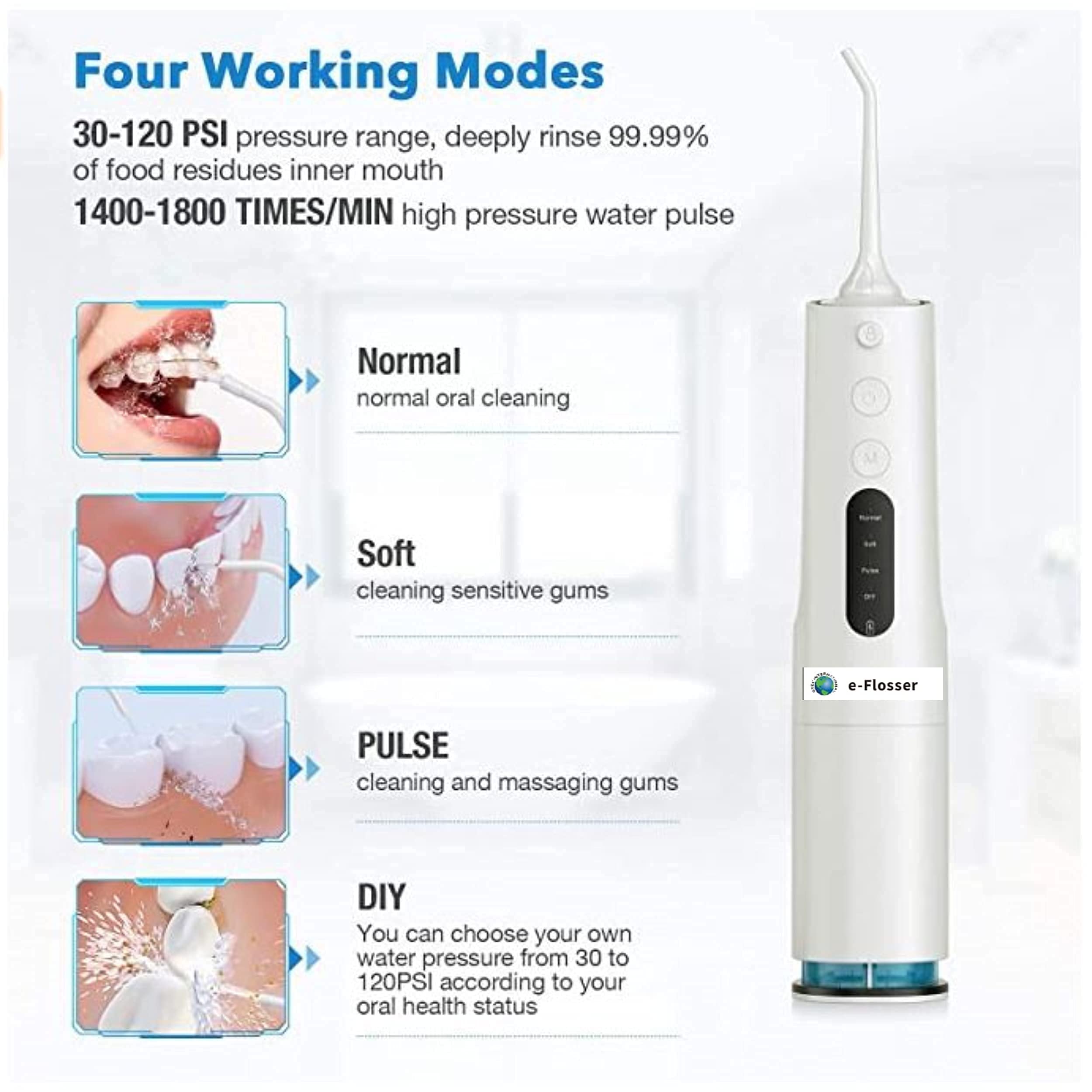 e-THealth Oral Care Kit Professional Cordless Oral e-Flosser 360 ml Large Detachable Water Tank and e-TBrush 920 Sonic Electric Tooth Brush with 15 Different Modes
