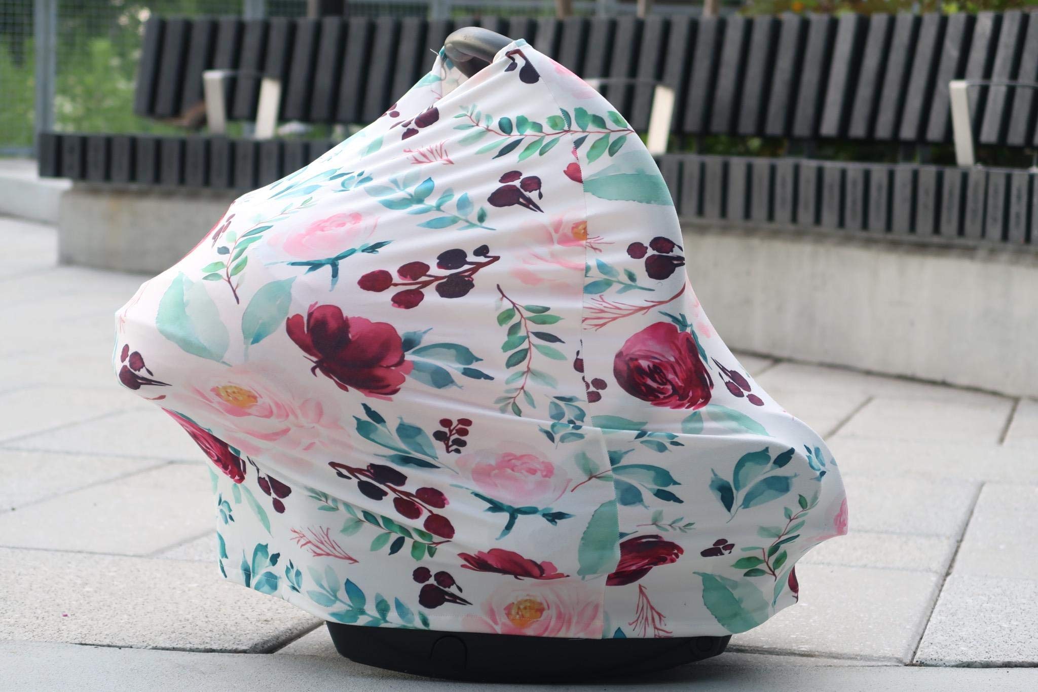 Baby Carseat Cover with Carrying Pouch Nursing/Breastfeeding 3 in 1 Multi-Use Extra Soft Floral Car Seat Canopy Baby Shower/New Moms and Dads