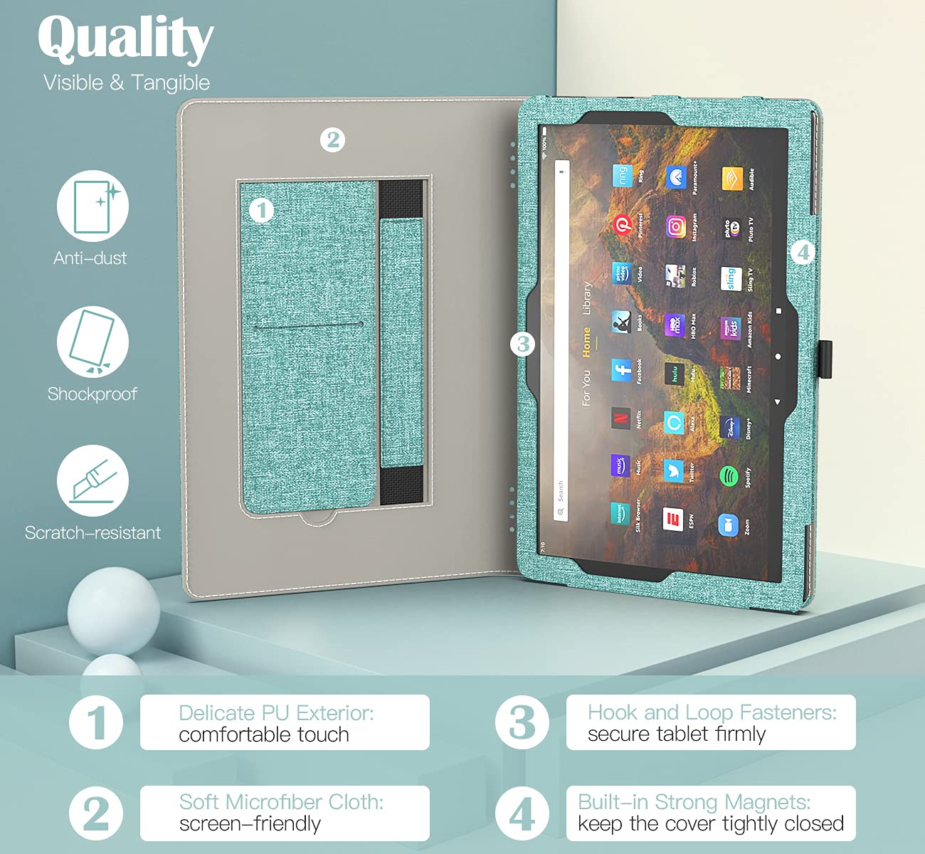 TiMOVO Case for All-New Kindle Fire HD 10 & Fire HD 10 Plus Tablet (10.1", 11th Generation, 2021 Release), Vertical Horizontal Stand Cover with Auto Wake/Sleep, Card Slot, Hand Strap, Green