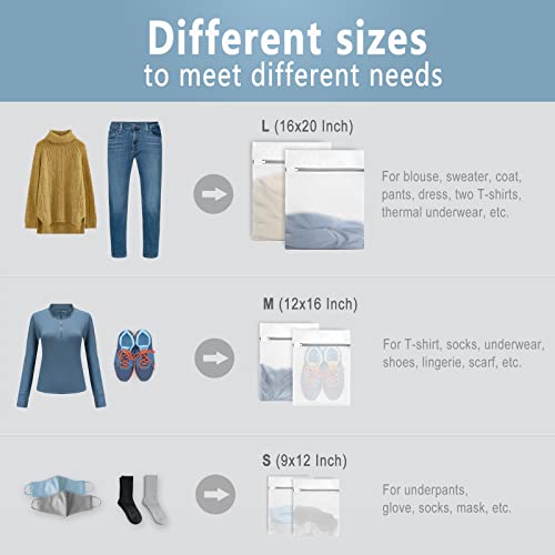 3Pcs Durable Fine Mesh Laundry Bags for Delicates (1 Large 16 x 20 Inches, 1 Medium 12 x 16 Inches, 1 Small 9 x 12 Inches)