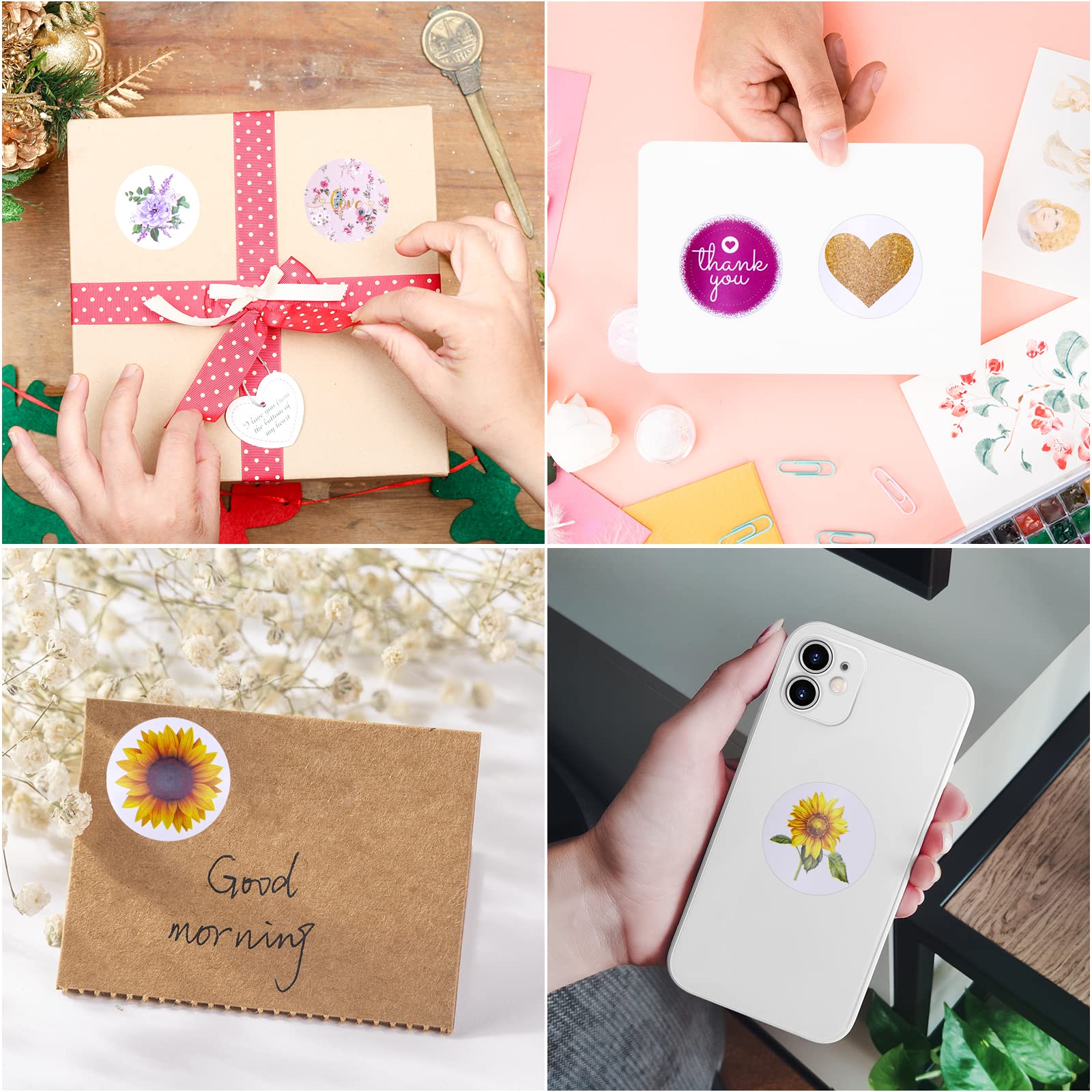 1000 Pieces Sunflower Round Adhesive Labels,Vintage Flower Stickers Roll for Cards Envelope Gift Boxes Envelope Seals Stickers(2 Rolls)