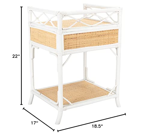 Safavieh Home Collection Rumi White and Natural Rattan 1-Drawer 1-Shelf Nightstand