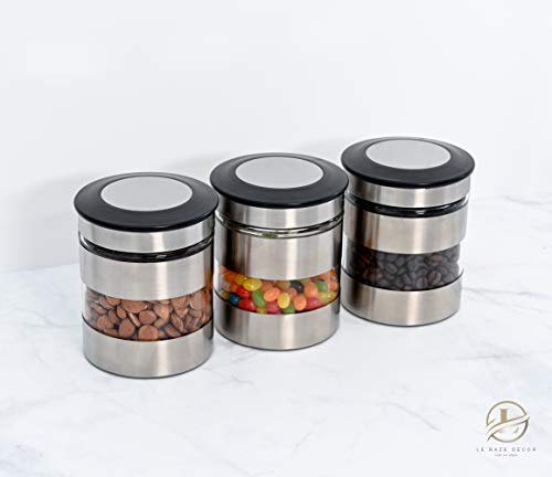 Le'raze Airtight Food Storage Container for Kitchen Counter with Window, [Set of 3] Canister Set Ideal for Flour Tea, Sugar, Coffee, Candy, Cookie Jar.
