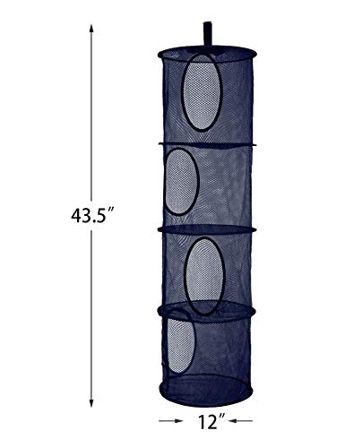 2Pcs Foldable Hanging Storage Mesh Space Saver Bags Organizer,Foldable Suspension Storage 4 Compartments Toy Storage Organizer for Kid Room Toys, Gloves,Hats,Socks Storage 43.5"x 12" Dark Blue