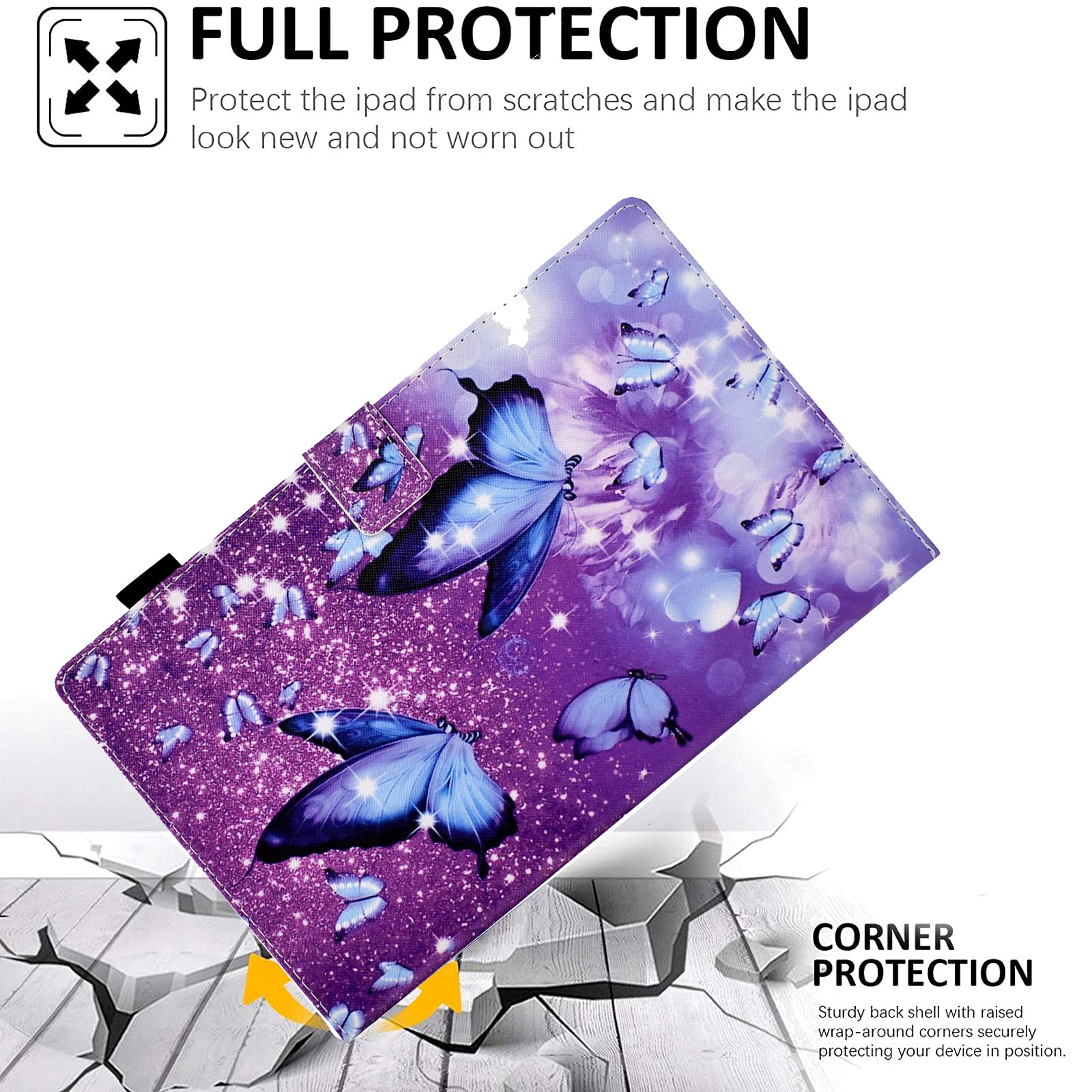 Case for Kindle Fire HD 10 Tablet & Fire HD 10 Plus (13th/11th Generation 2023 2021 Release) Cover Case, Funut Premium PU Leather Stand Folio Cover with Auto Wake/Sleep, Purple Butterfly