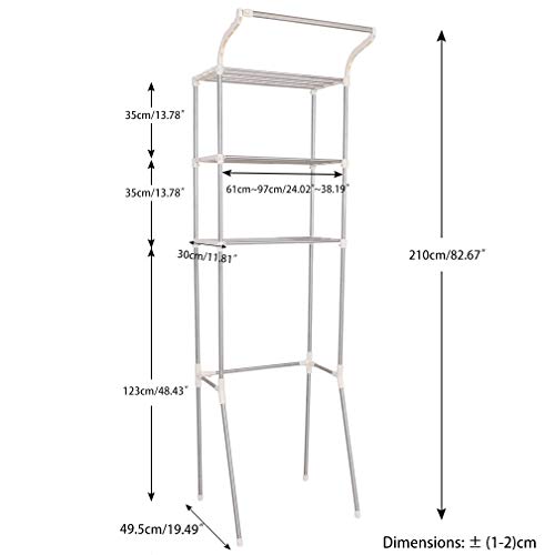 BAOYOUNI Adjustable Laundry Shelf Over Toilet Washing Machine Storage Rack Above Washer Dryer Standing Bathroom Organizer 3-Tier Space Saving Shelving Units, Ivory