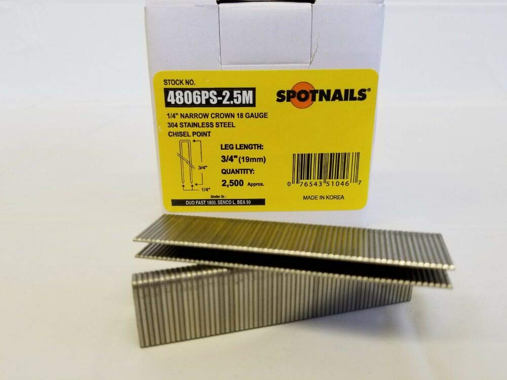 1/4-Inch Narrow Crown 3/4-Inch Leg 18-Gauge St Spotnails 4806PS Stainless Steel