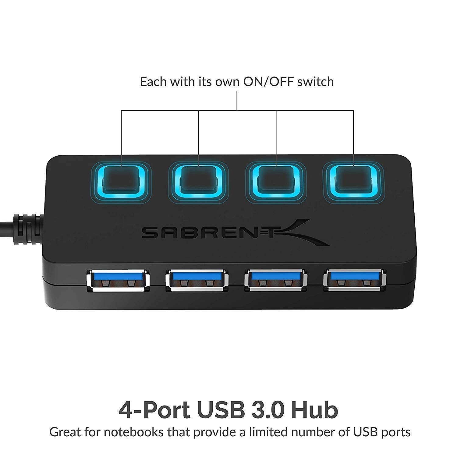 Sabrent 4-Port USB 3.0 Hub + 22AWG 3 Feet USB 3.0 Extension Cable