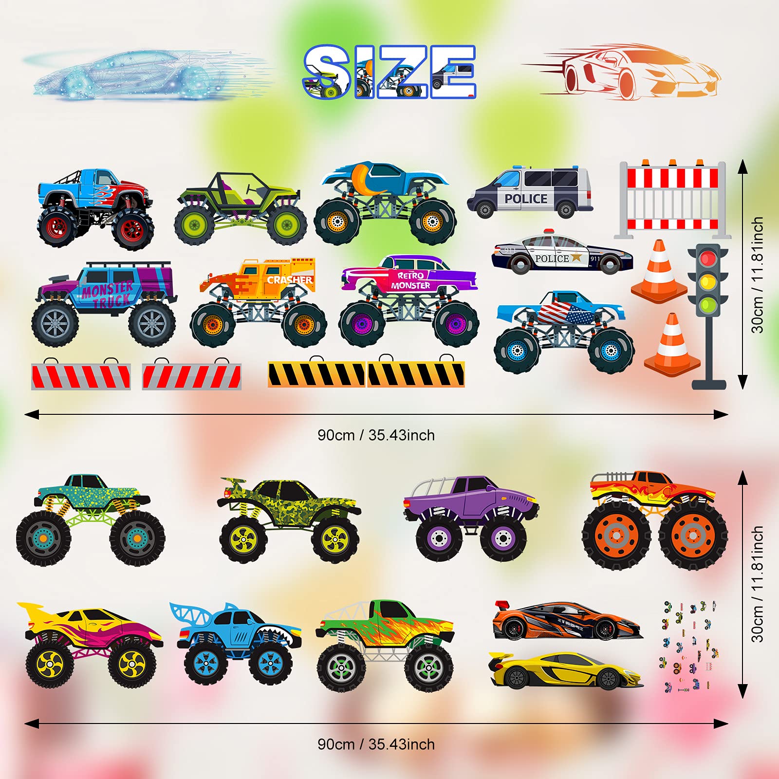 2 Sheet Trucks Wall Decal Transports Peel and Stick Wall Sticker for Boys Children's Room Nursery Bedroom Classroom