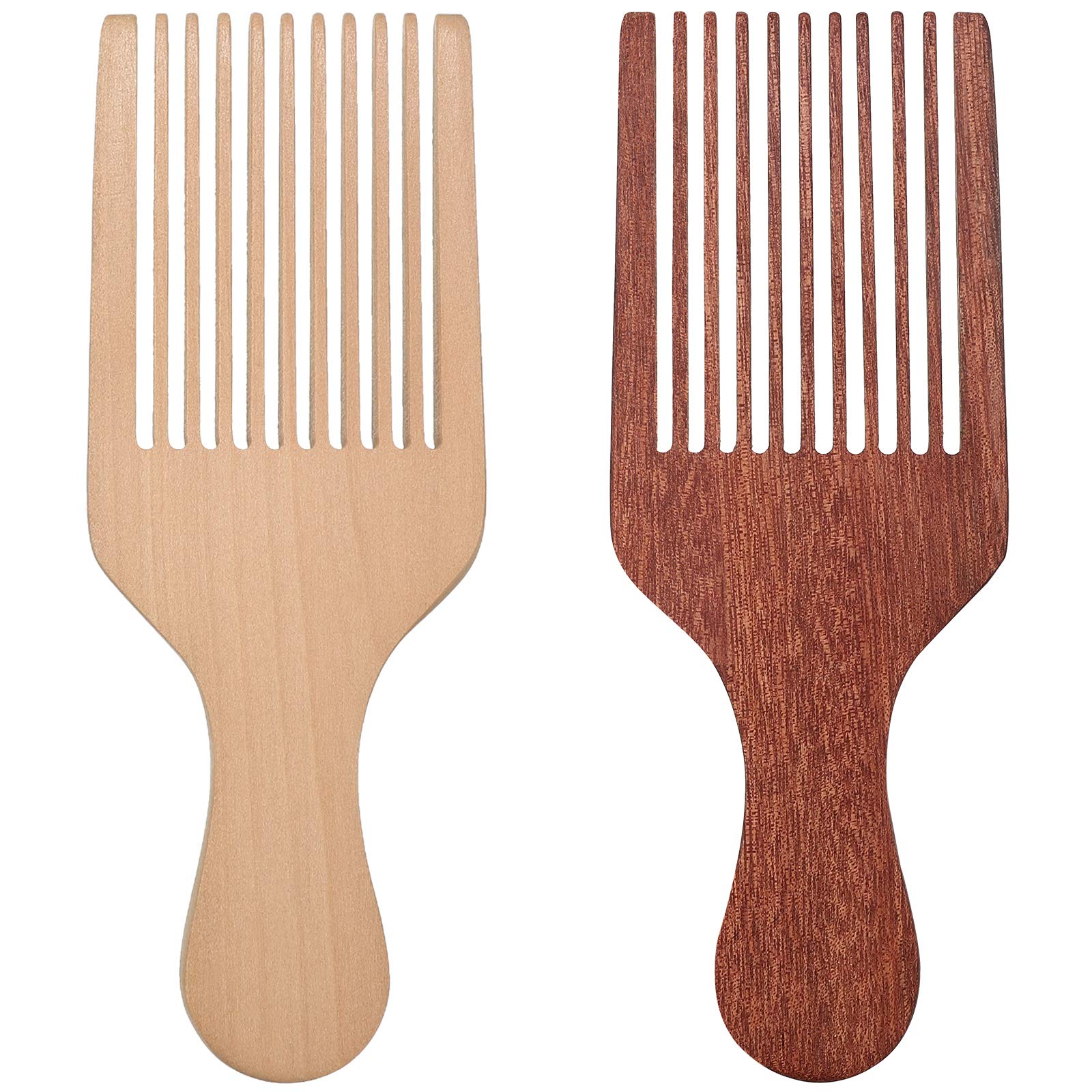 2 Pieces Wooden Comb Afro Pick Hair Lift Combs Beard Pick Natural Wood Volumizing and Styling Tool Non-Static Comb Long Tooth Detangling Accessories for Women Men Thick, Coarse, Curly Hair