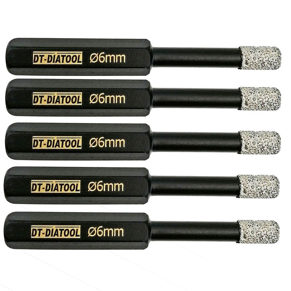 1/4" Dry Diamond Drill Bits for Tile Porcelian Marble Granite Brick with Hex Shank Dia 6mm Pack of 5 by DT-DIATOOL