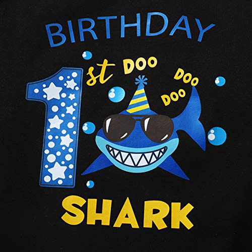 Detigee Baby Boy First Birthday Outfit Toddler Birthday Shark Pant Clothing Set (Black09,12-18 Months)