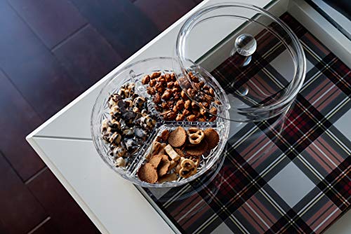 Huang Acrylic 3-Section Divided Serving Dishes with Lid | Round Snack and Condiment Tray with Cover | Multifunctional Party Snack Tray for Nuts, Candies, Fruit, and Veggies