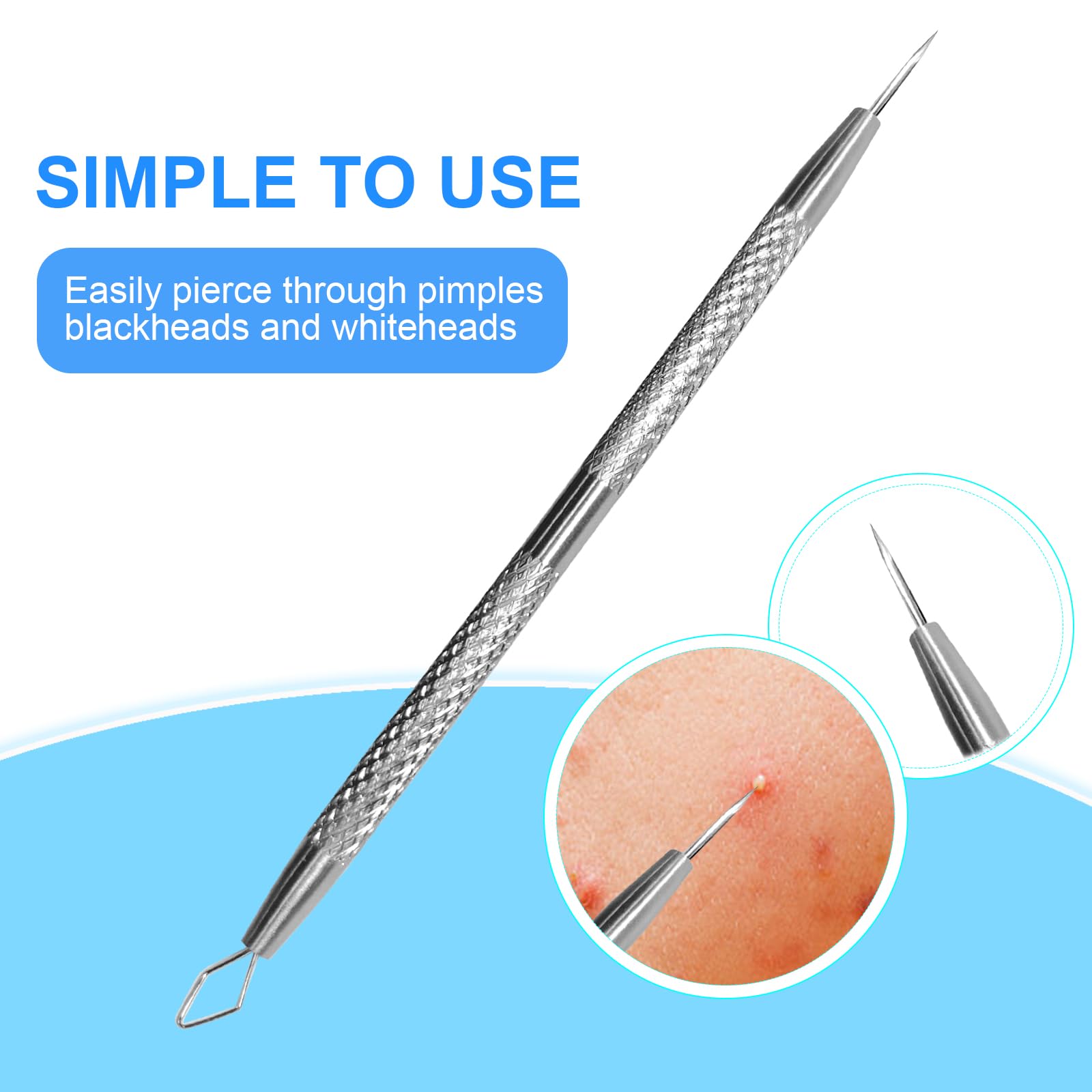 2-in-1 Facial Milia Removal and Whitehead Extractor & Lancet Circle Loop & Sharp Needle Pimple Popper Tool for Nose Face, Blemish Blackhead Extraction Pimple Acne (2pcs)