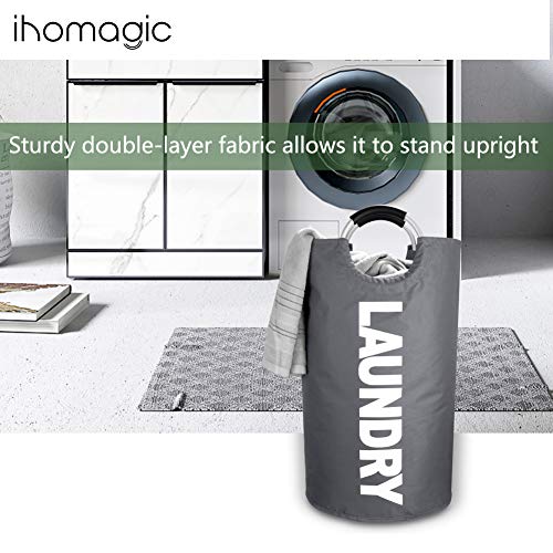 IHOMAGIC Extra Large Laundry Hamper 120L - Collapsible Laundry Bag with Comfortable Handle - Folding Laundry Basket Dirty Clothes Storage Bin for Bathroom, Bedroom (XL, Dark Grey)