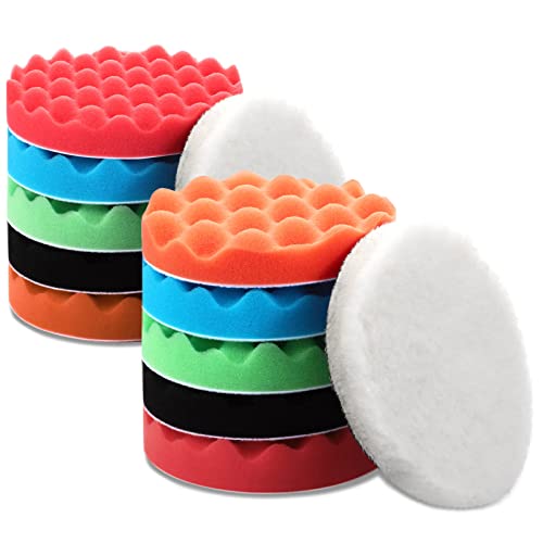 12 Pcs Buffing Polishing Pads 6 Inch Compound Buffing Sponge Pads Cutting Polishing Pad Kit for Car Buffer Polisher Compounding, Polishing and Waxing